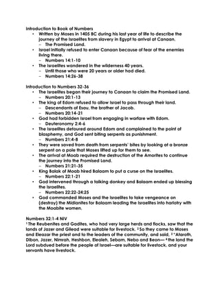 01-12-20, Numbers 32-36, Lessons From Moses | PDF