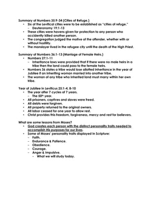01-12-20, Numbers 32-36, Lessons From Moses | PDF