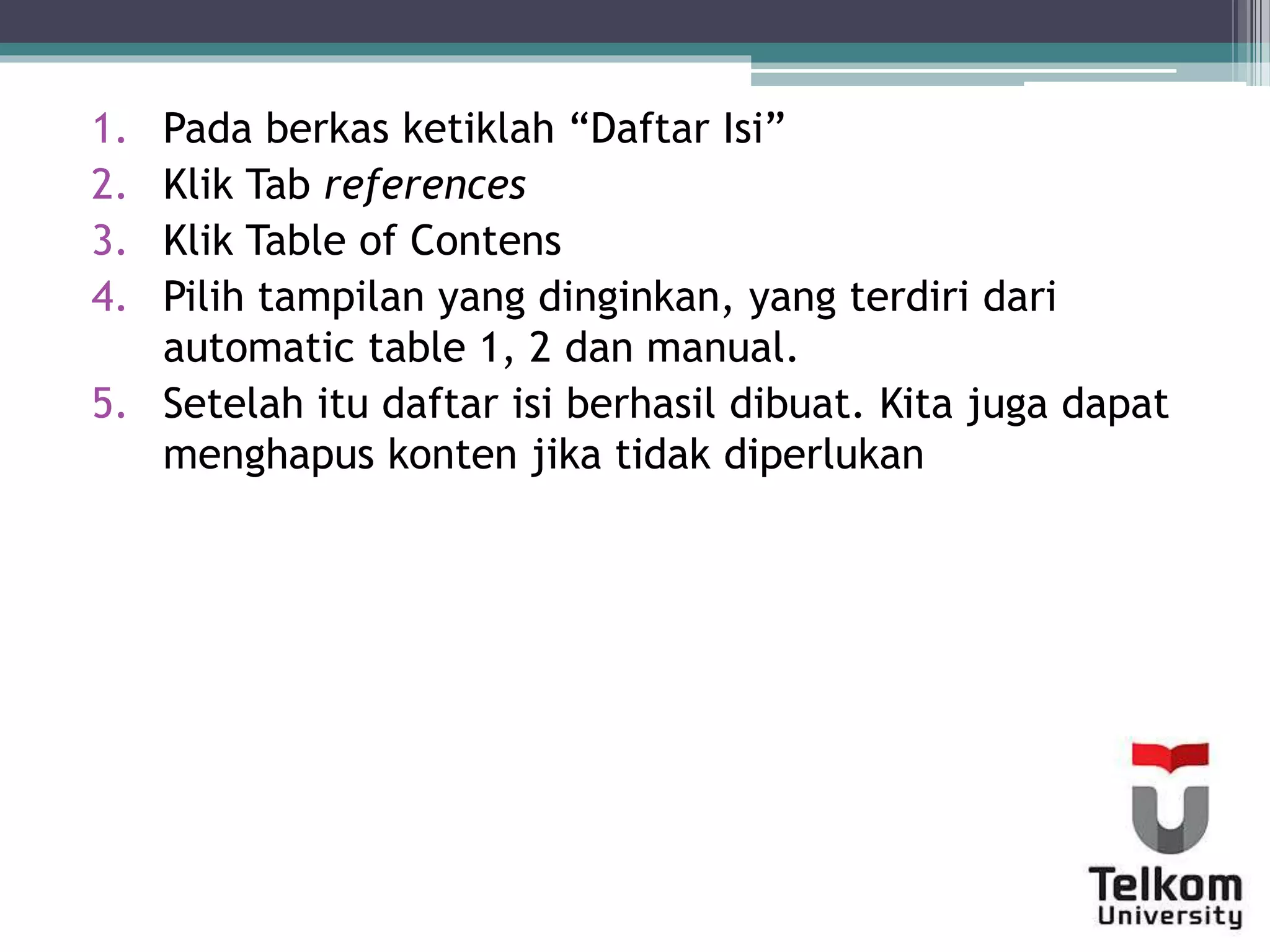 Tutorial Cara Membuat Daftar Isi, Kutipan, dan Daftar Pustaka | PPT