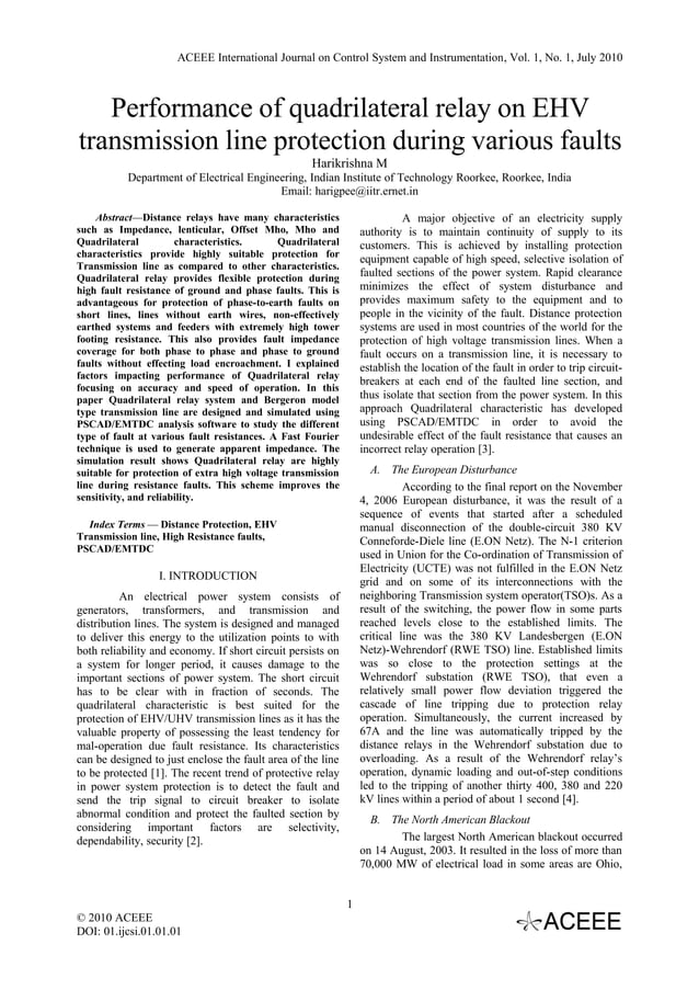 Performance of quadrilateral relay on EHV transmission line protection ...