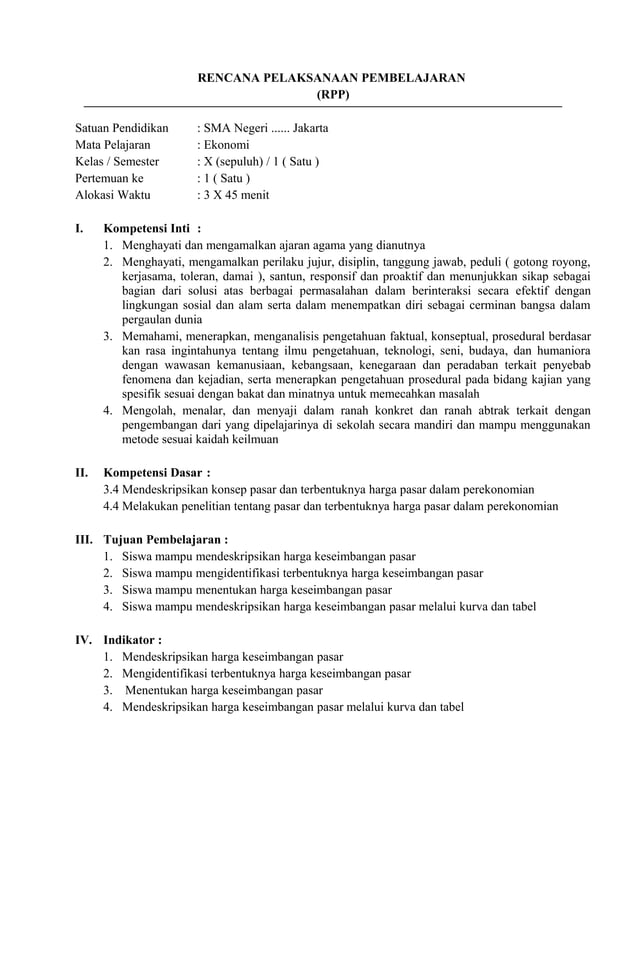 01. rpp ekonomi kd. 3.4 dan 4.4 | PDF