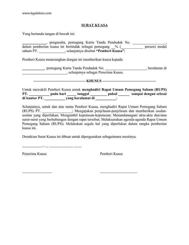 surat kuasa menghadiri rapat umum pemegang saham (rups) | PDF