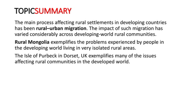 CAMBRIDGE AS GEOGRAPHY REVISION: SETTLEMENTS - 6.1 CHANGES IN RURAL SETTLEMENTS | PPTX