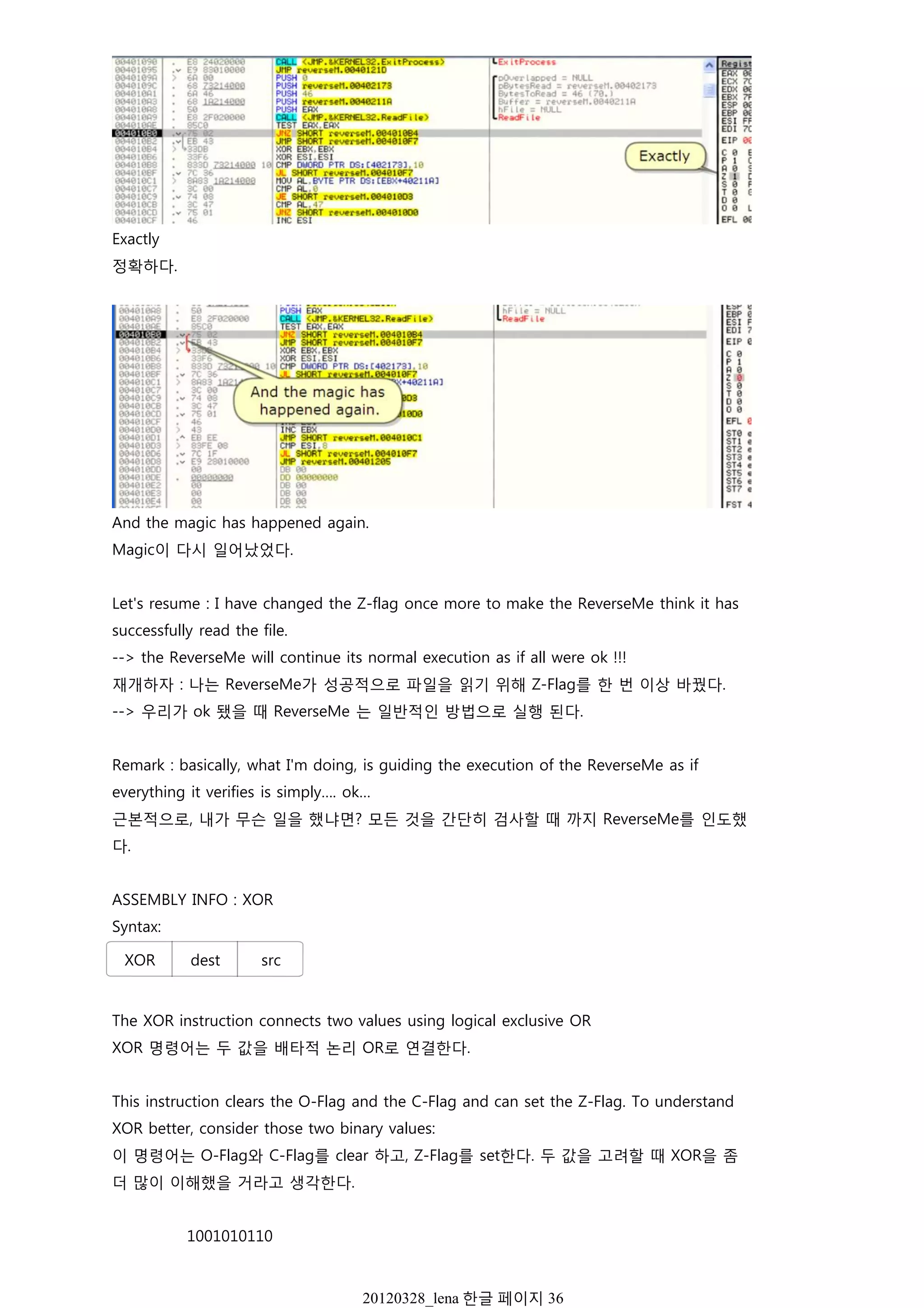 01.olly assembler patching a basic reverseme hangul | PDF