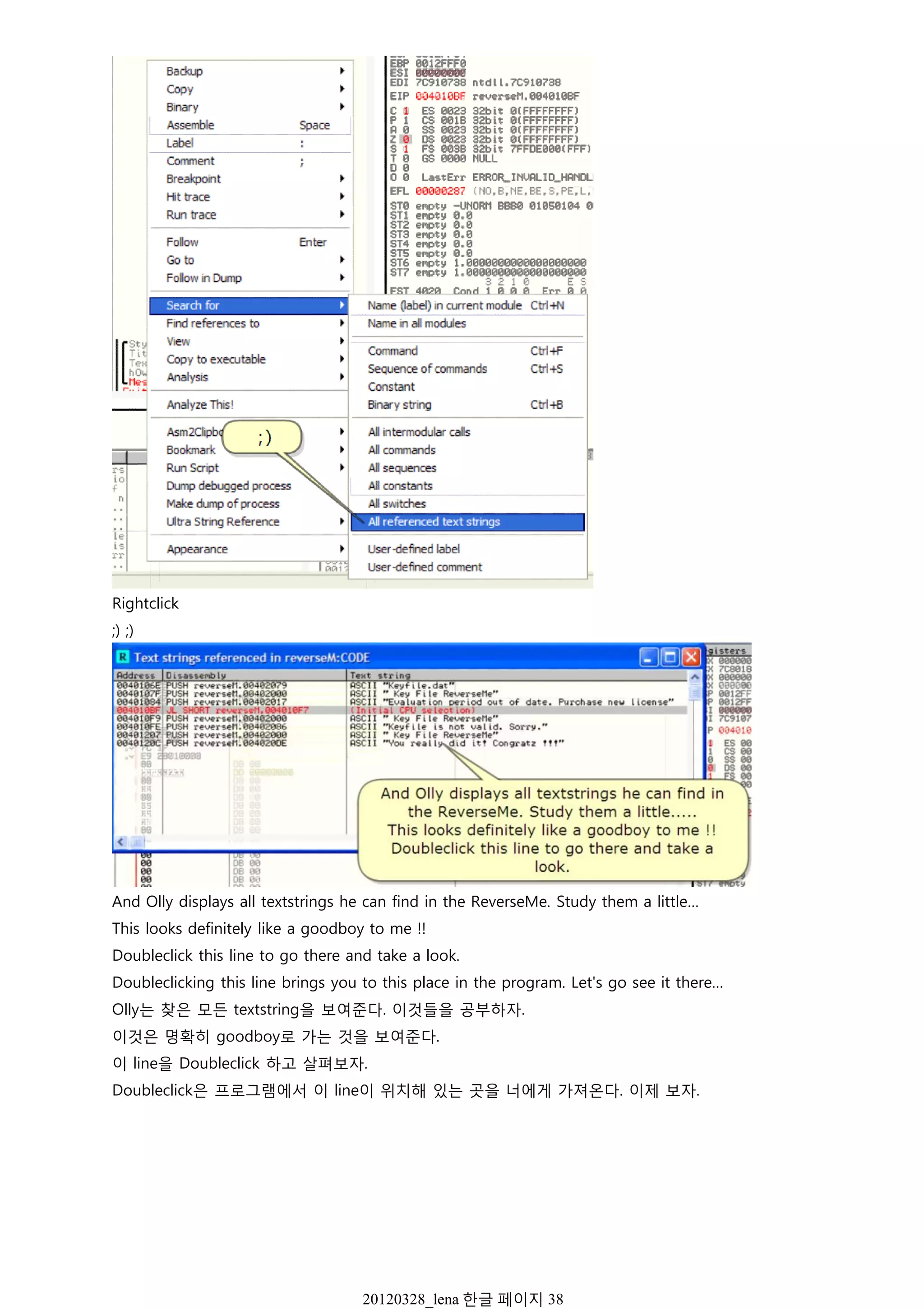 01.olly assembler patching a basic reverseme hangul | PDF
