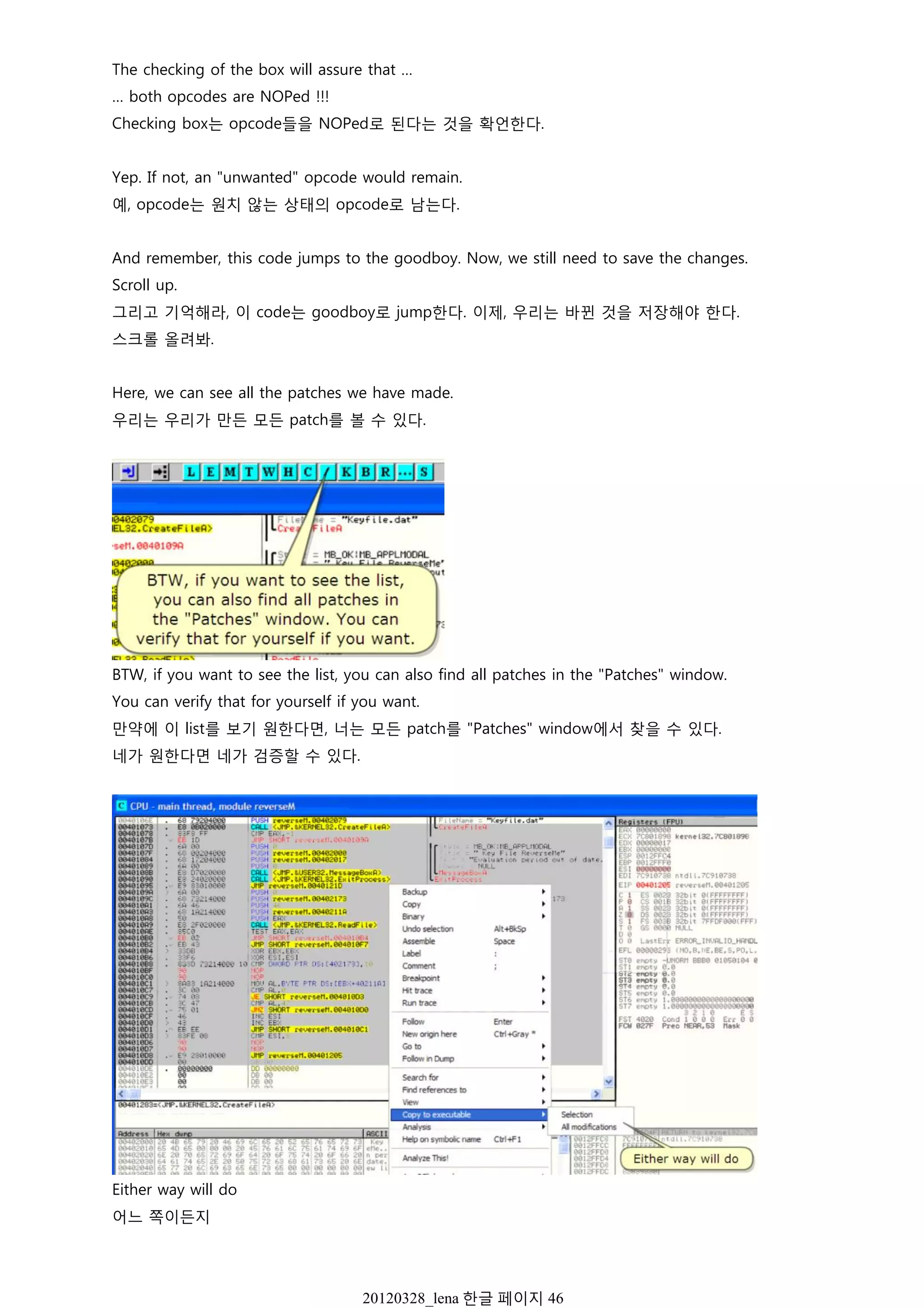 01.olly assembler patching a basic reverseme hangul | PDF