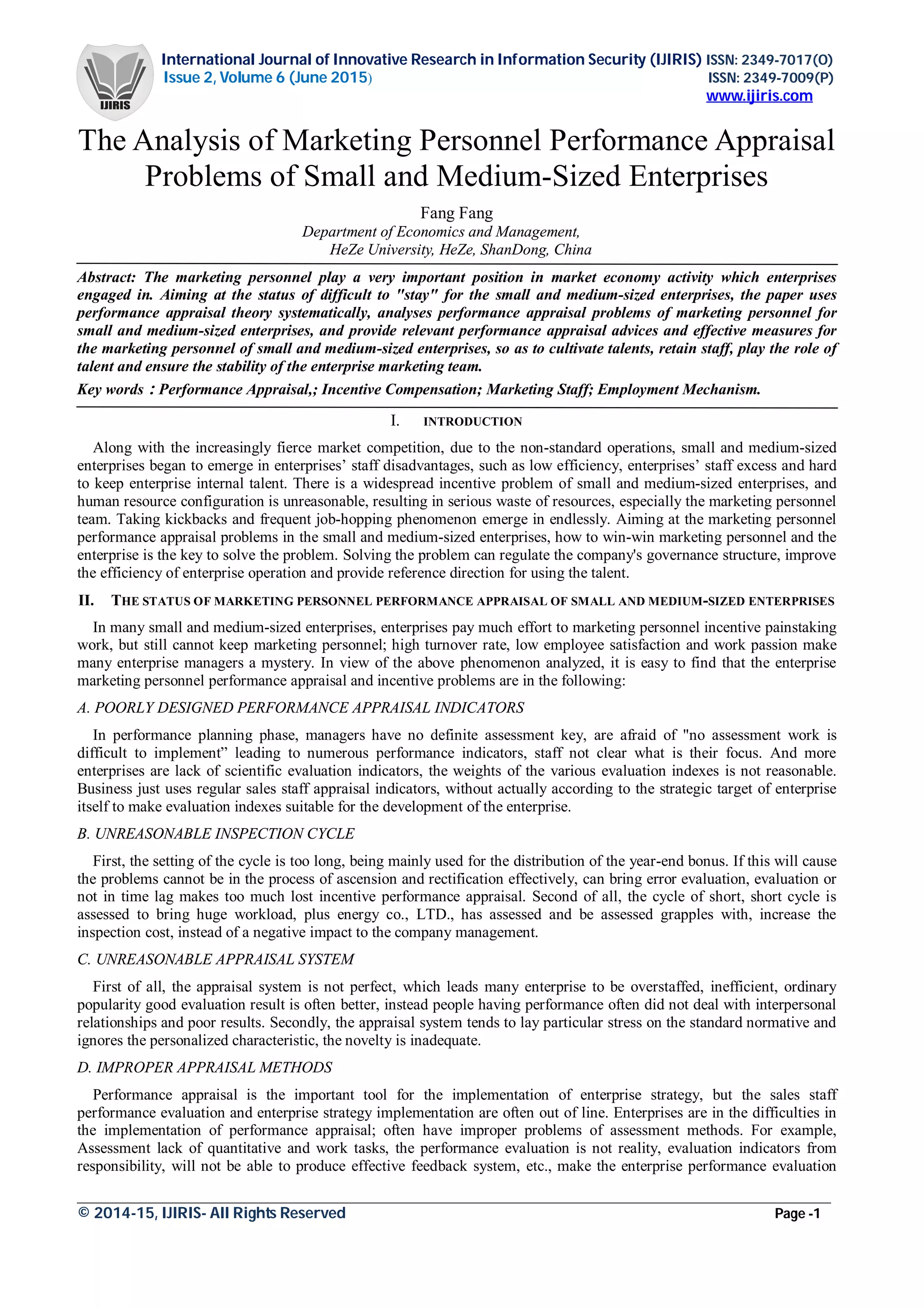 The Analysis of Marketing Personnel Performance Appraisal Problems of ...