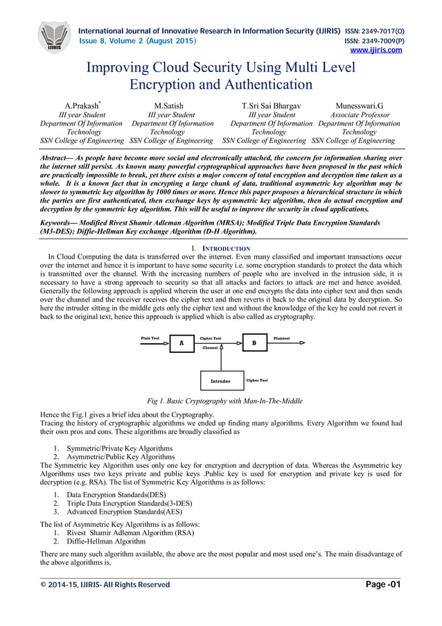 Improving Cloud Security Using Multi Level Encryption And Authentication Pdf