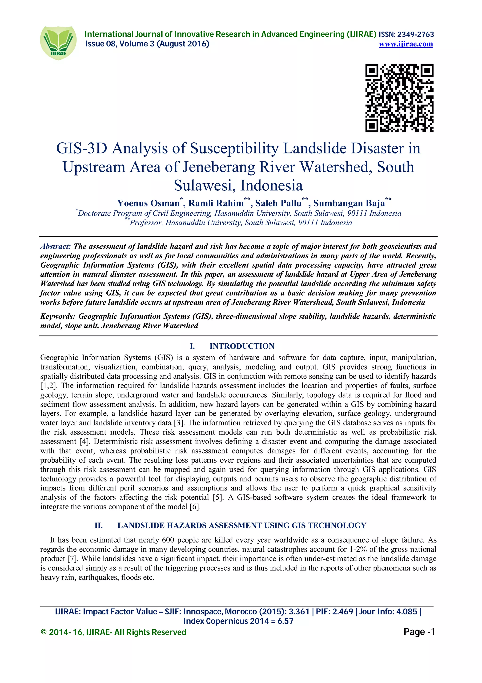 GIS-3D Analysis of Susceptibility Landslide Disaster in Upstream Area ...