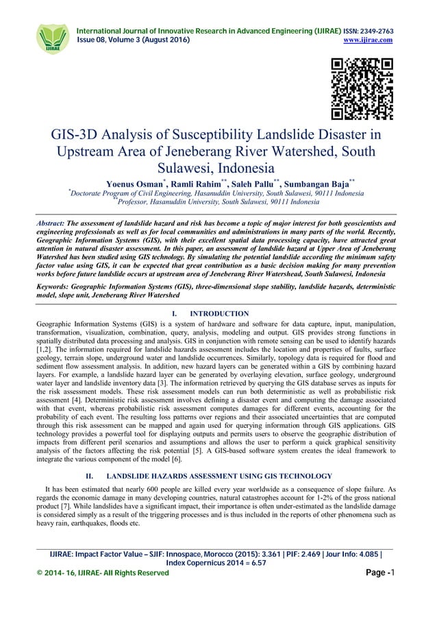 GIS-3D Analysis of Susceptibility Landslide Disaster in Upstream Area of Jeneberang River ...