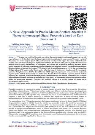 A Novel Approach for Precise Motion Artefact Detection in Photoplethysmograph Signal Processing ...