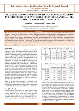 SEXUAL BEHAVIOR AND PERSPECTIVE ON SEXUAL EDUCATION IN HIGH SCHOOL ...