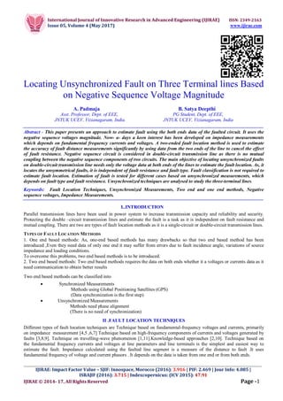 Locating Unsynchronized Fault on Three Terminal lines Based on Negative Sequence Voltage ...