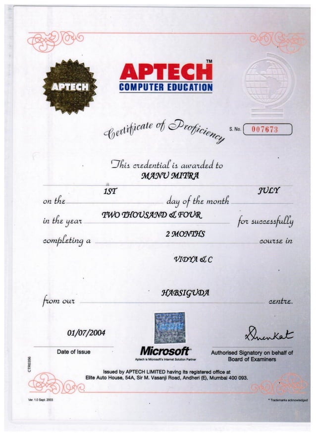 Aptech MS Office and C Certificate | PDF