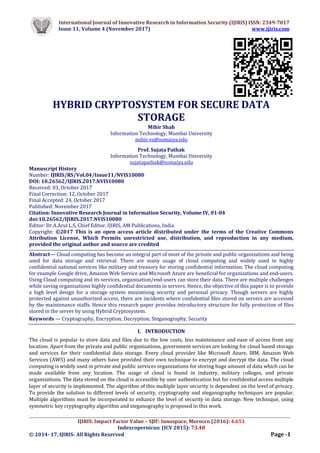 HYBRID CRYPTOSYSTEM FOR SECURE DATA STORAGE | PDF