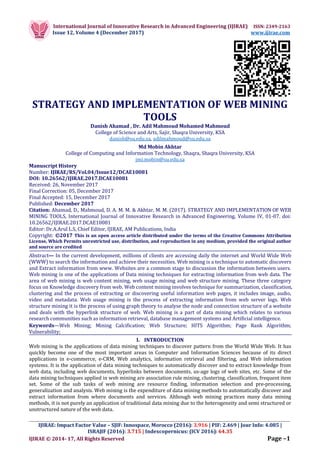 STRATEGY AND IMPLEMENTATION OF WEB MINING TOOLS | PDF