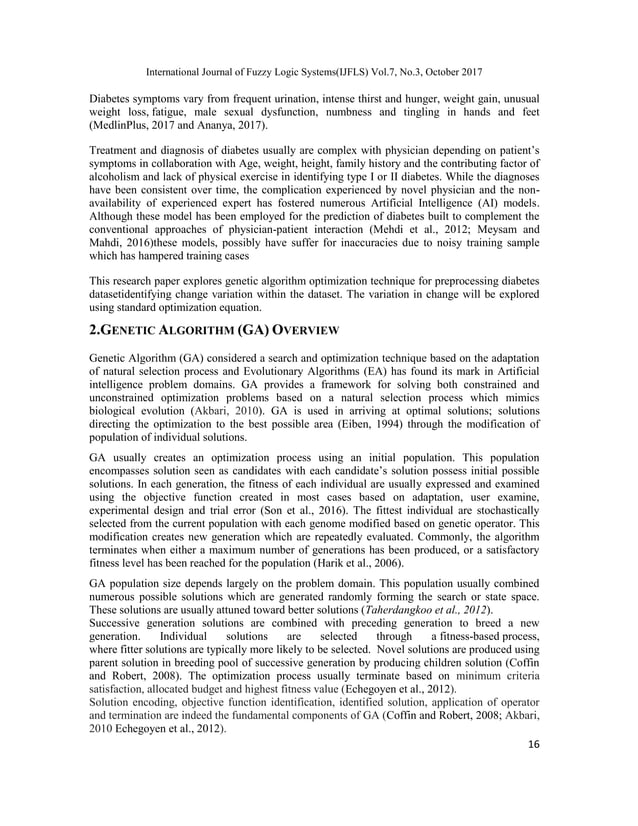 Genetic Algorithm Ga Optimization Using Diabetes Experimental Data Pdf