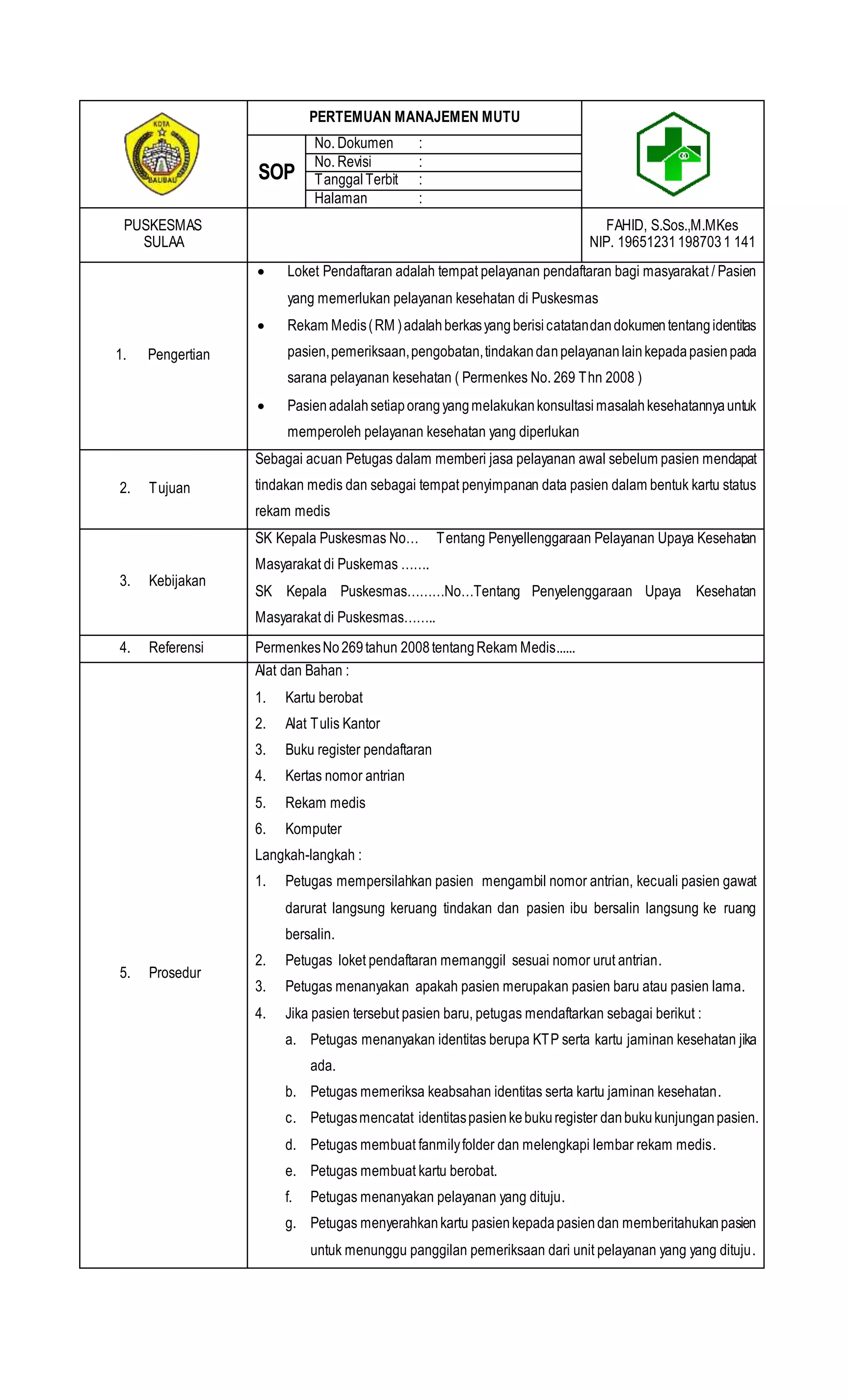 01. sop pendaftaran pkm sulaa | DOCX
