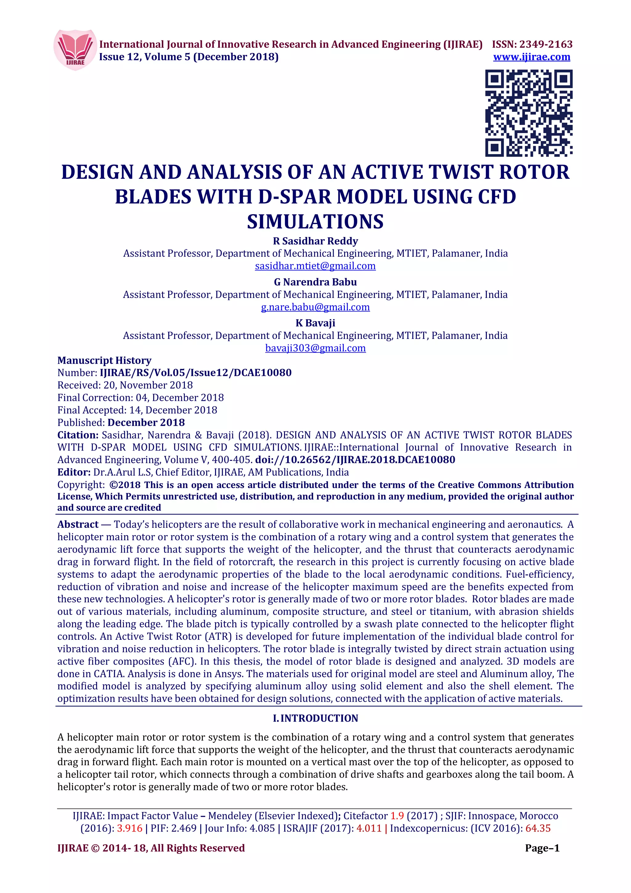 DESIGN AND ANALYSIS OF AN ACTIVE TWIST ROTOR BLADES WITH D-SPAR MODEL ...