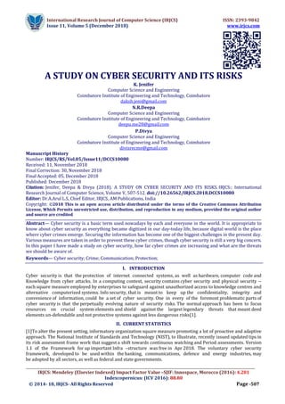 A STUDY ON CYBER SECURITY AND ITS RISKS K. Jenifer | PDF