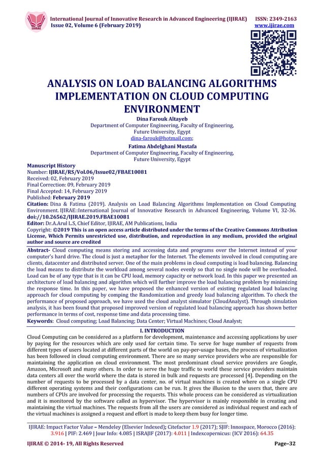 ANALYSIS ON LOAD BALANCING ALGORITHMS IMPLEMENTATION ON CLOUD COMPUTING ENVIRONMENT | PDF