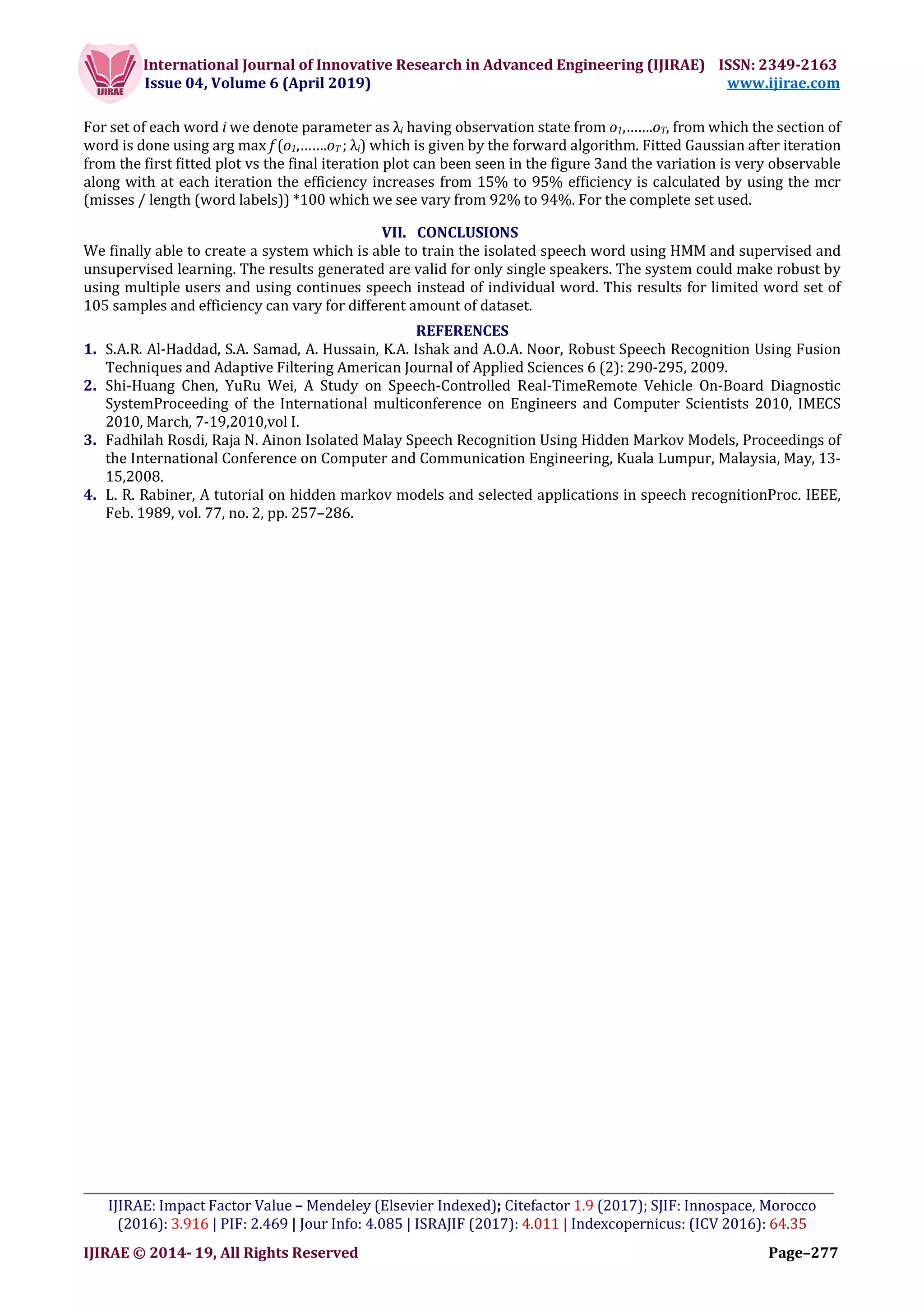 HMM APPLICATION IN ISOLATED WORD SPEECH RECOGNITION | PDF