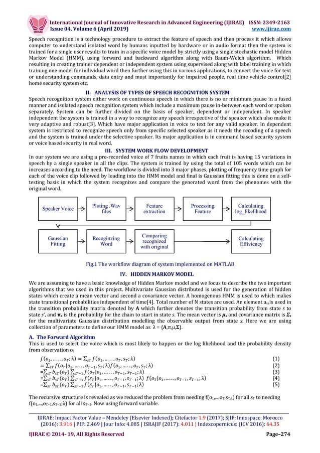 HMM APPLICATION IN ISOLATED WORD SPEECH RECOGNITION | PDF
