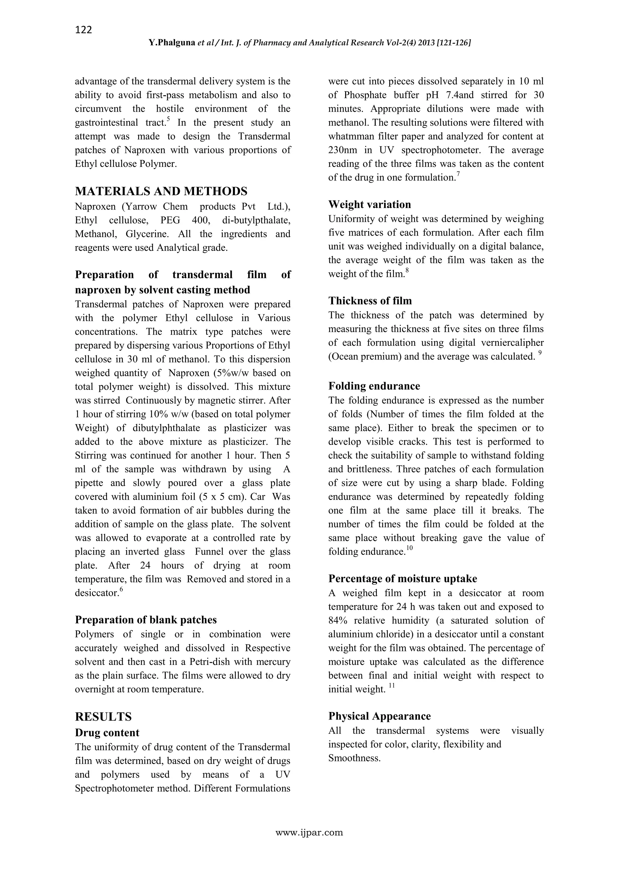 Formulation, characterization and Evaluation of Transdermal Film ...