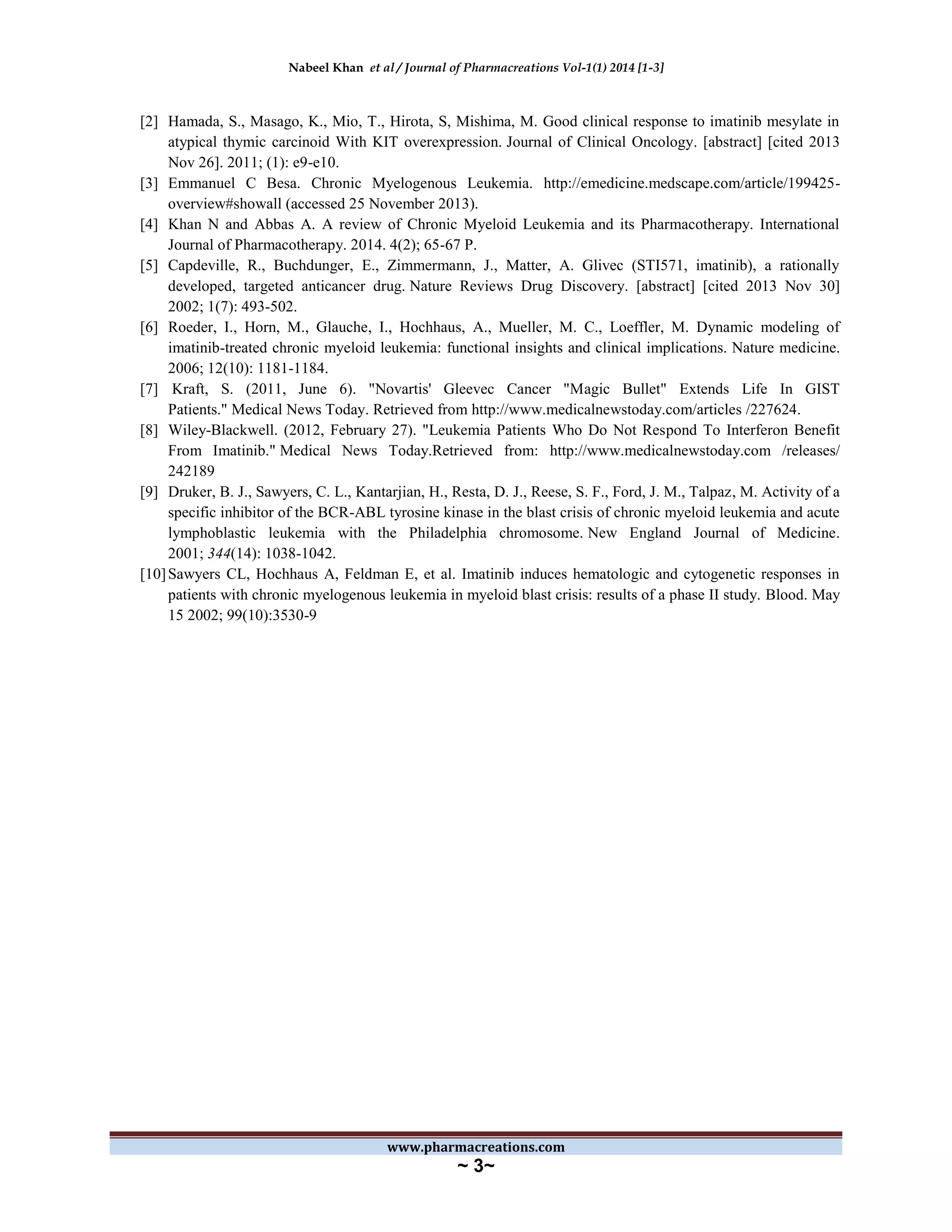 Imatinib Mesylate: A Time Tested Solution For Chronic Myeloid Leukemia ...