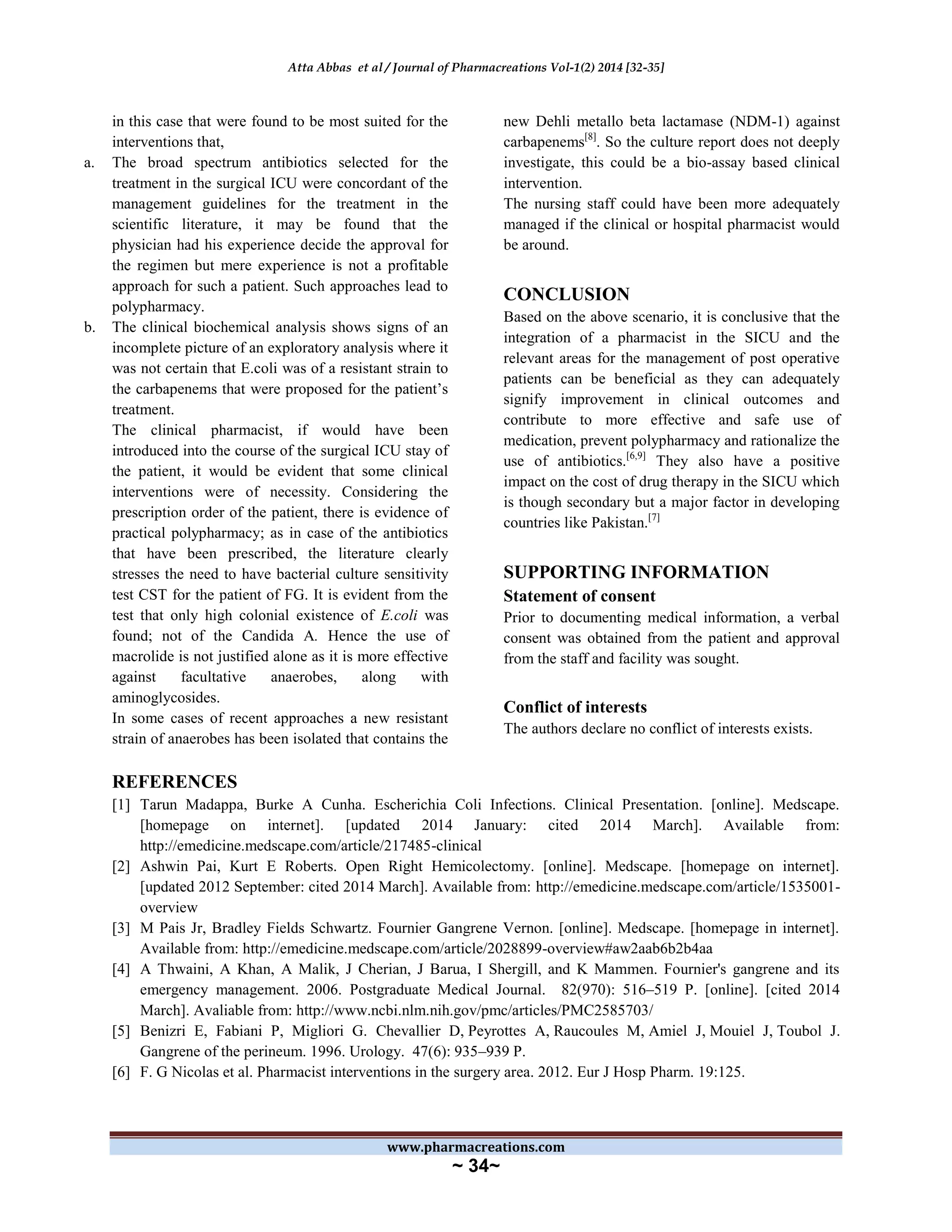 The need of clinical intervention by pharmacists in a post surgical ...