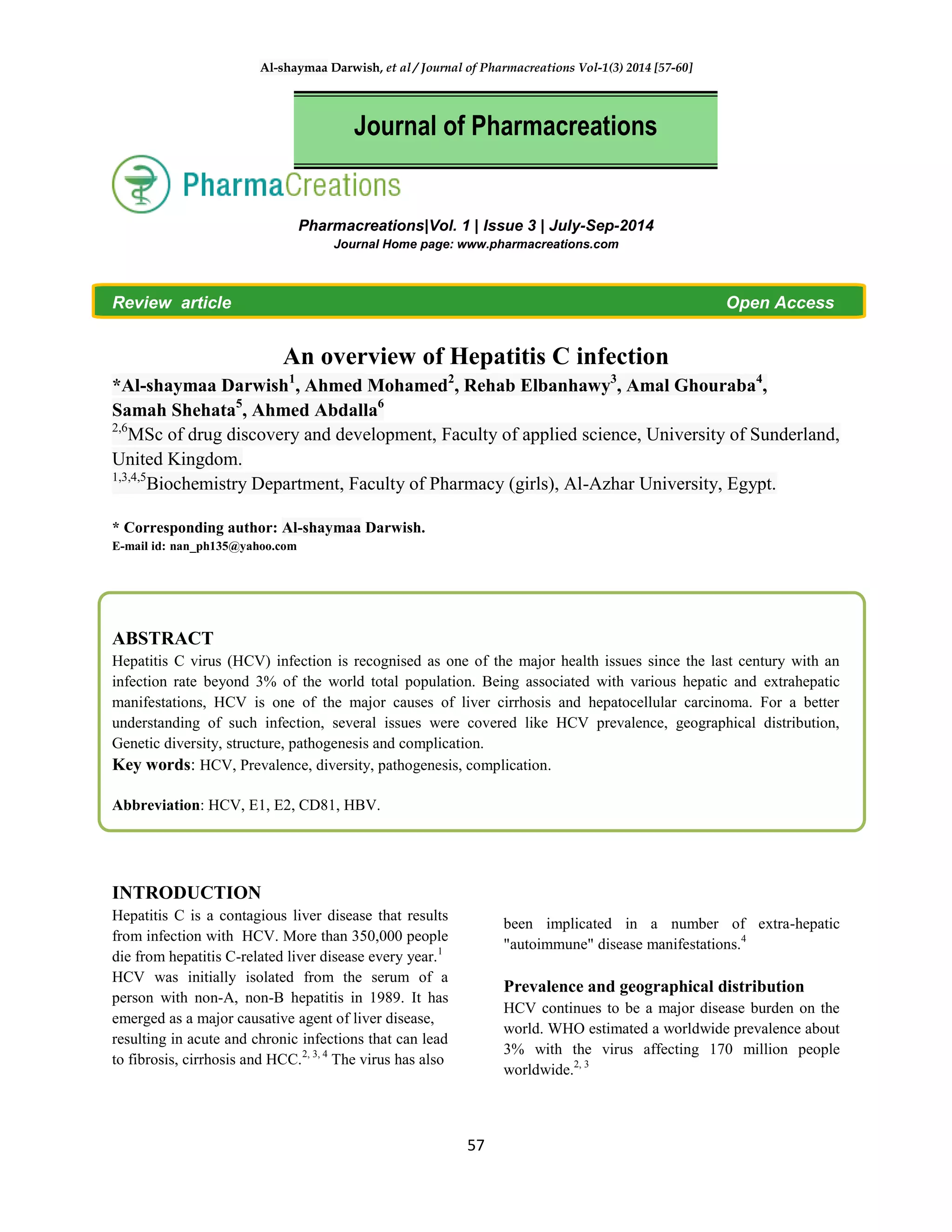 An overview of Hepatitis C infection | PDF