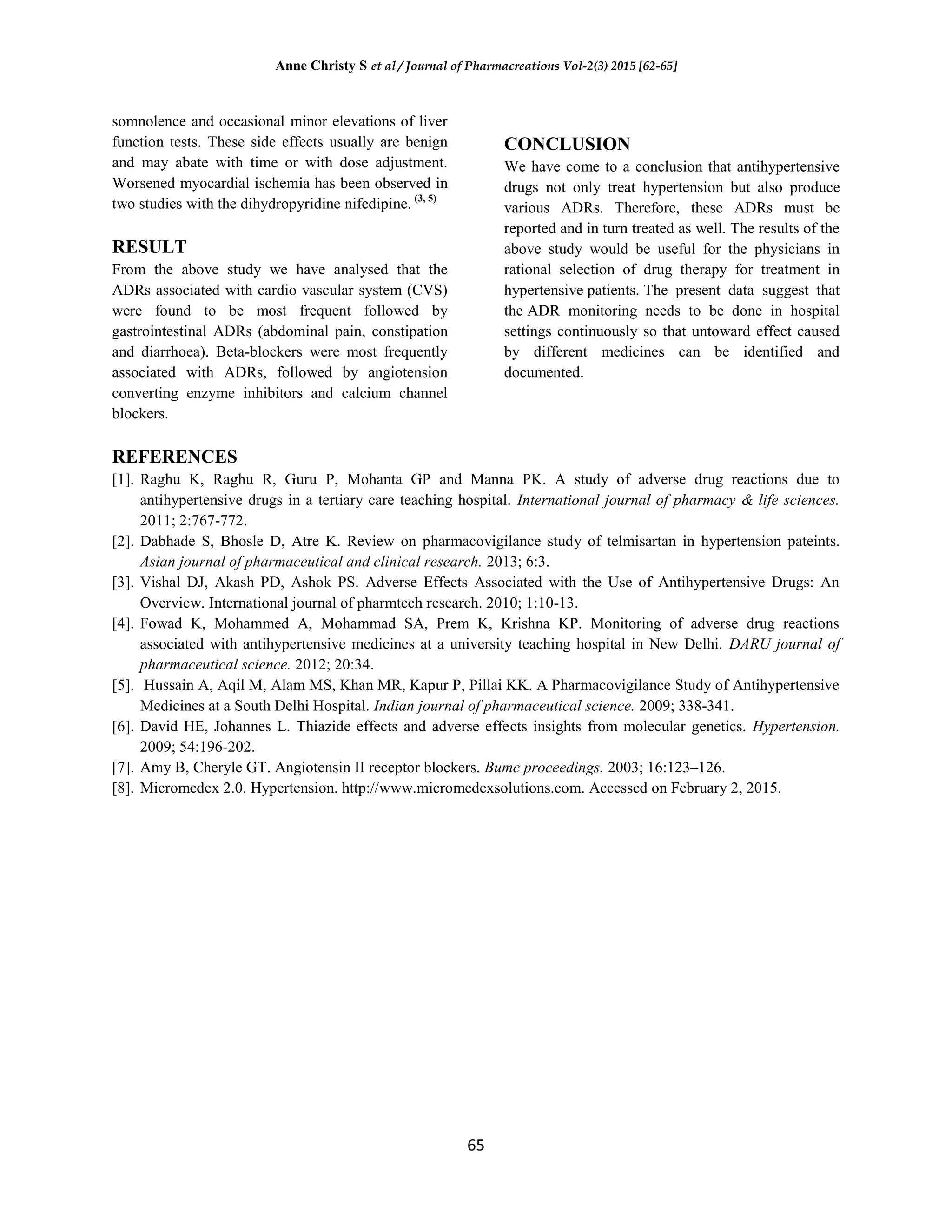 Reporting of adverse drug reactions caused while using antihypertensive ...