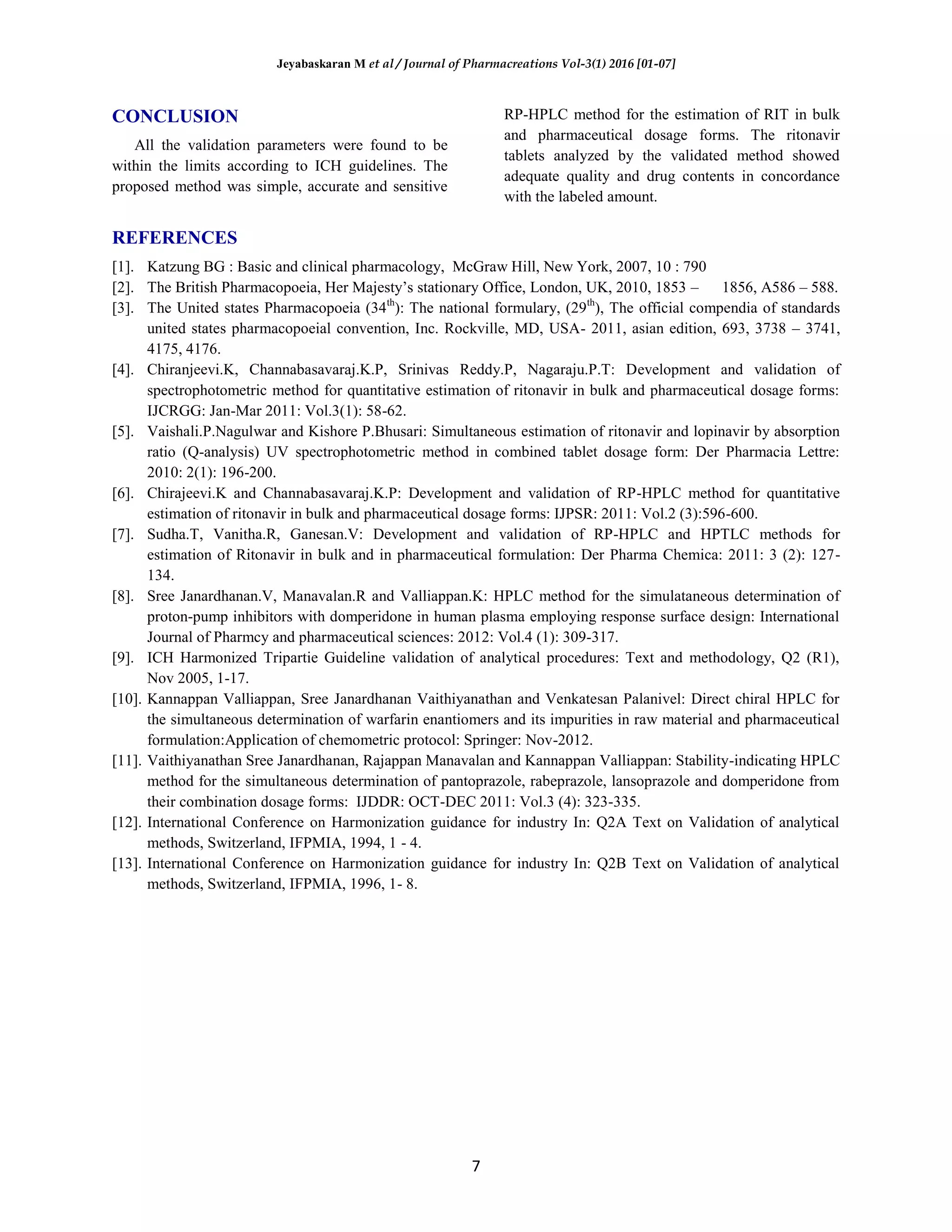 RP-HPLC method development and validation of ritonavir in bulk and pharmaceutical dosage forms | PDF