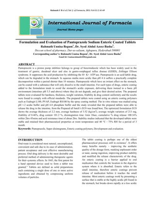 Formulation and Evaluation of Pantoprazole Sodium Enteric Coated ...