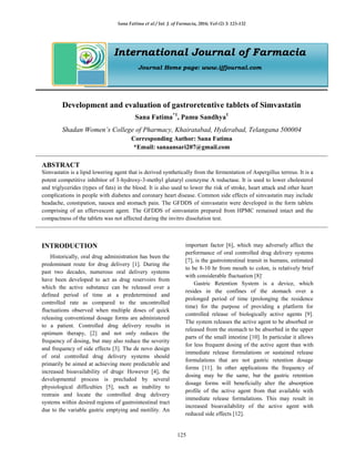 Development and evaluation of gastroretentive tablets of Simvastatin | PDF