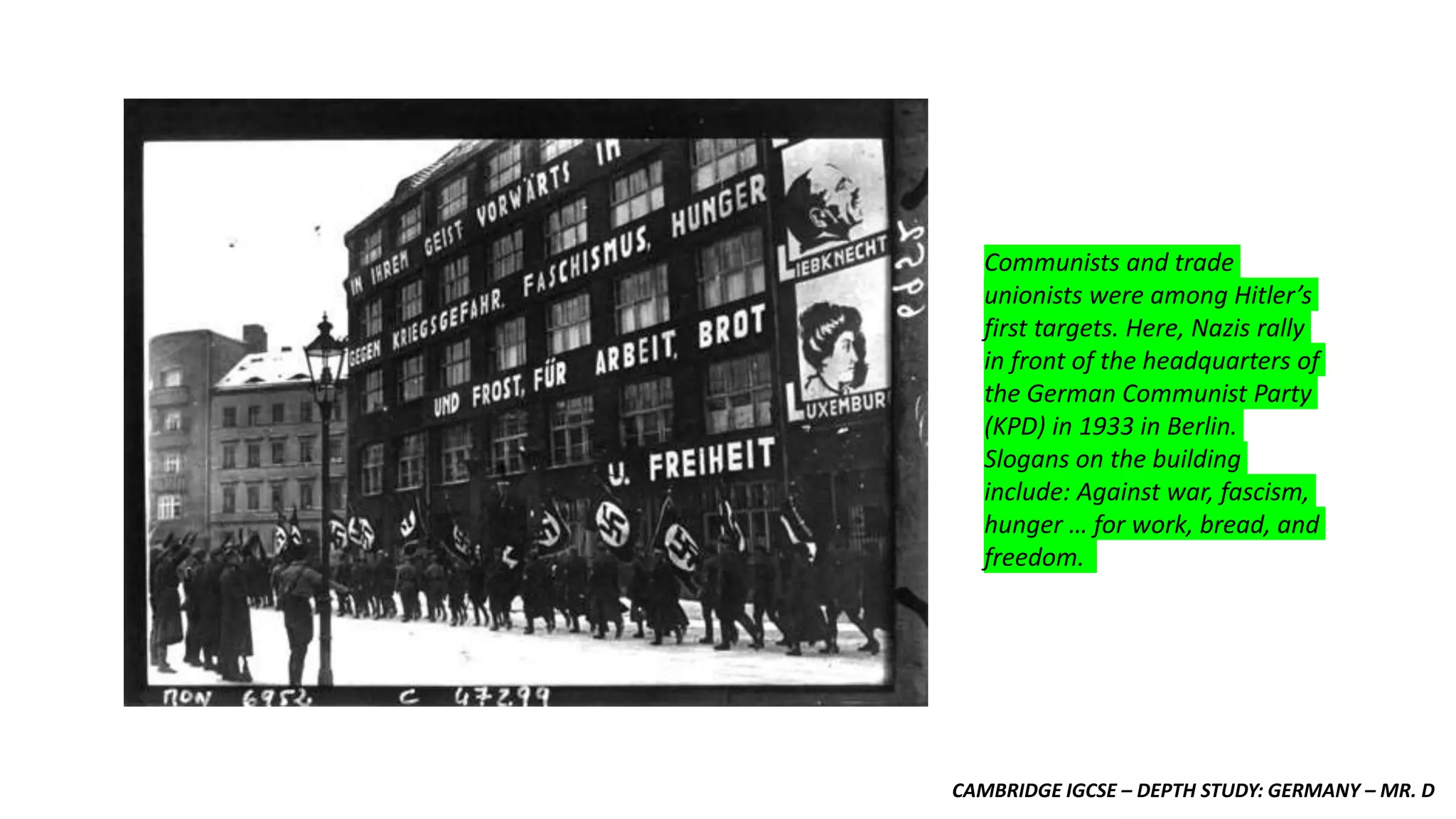 HISTORY IGCSE CONTENT - 20TH CENTURY OPTION - DEPTH STUDY GERMANY: THE ...