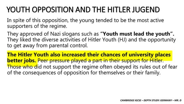 HISTORY IGCSE CONTENT - 20TH CENTURY OPTION - DEPTH STUDY GERMANY: THE ...