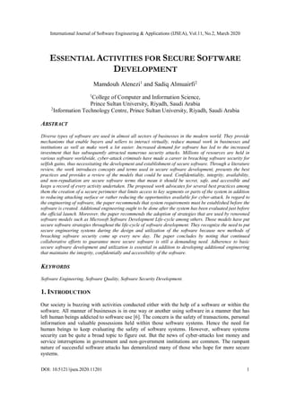 ESSENTIAL ACTIVITIES FOR SECURE SOFTWARE DEVELOPMENT | PDF