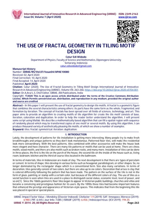 THE USE OF FRACTAL GEOMETRY IN TILING MOTIF DESIGN | PDF