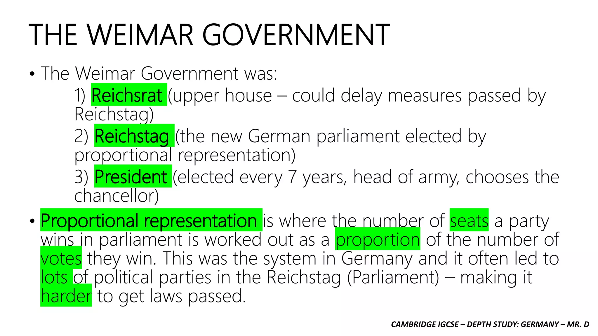 IGCSE REVISION - GERMANY: THE WEIMAR REPUBLIC | PPTX