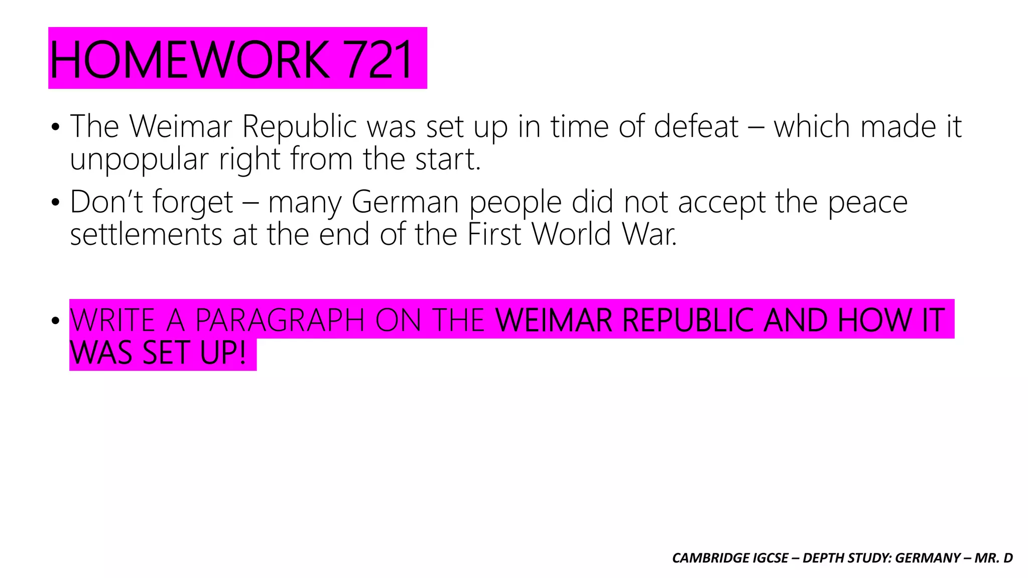 IGCSE REVISION - GERMANY: THE WEIMAR REPUBLIC | PPTX