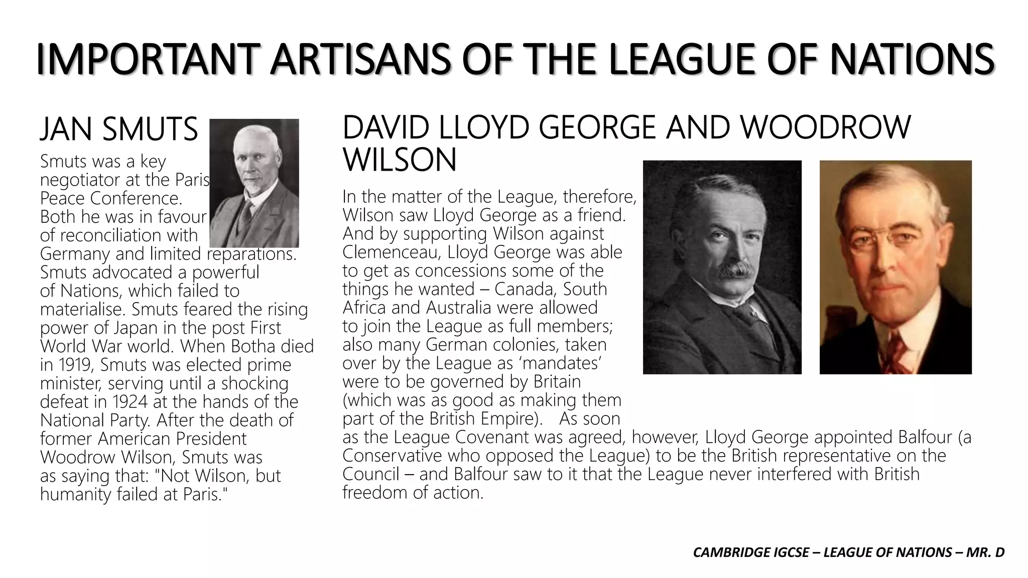 HISTORY IGCSE CONTENT - 20TH CENTURY OPTION - LEAGUE OF NATIONS: HOW ...