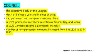 HISTORY IGCSE CONTENT - 20TH CENTURY OPTION - LEAGUE OF NATIONS: HOW ...