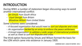 HISTORY IGCSE CONTENT - 20TH CENTURY OPTION - LEAGUE OF NATIONS: HOW ...