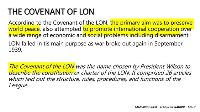 HISTORY IGCSE CONTENT - 20TH CENTURY OPTION - LEAGUE OF NATIONS: HOW ...