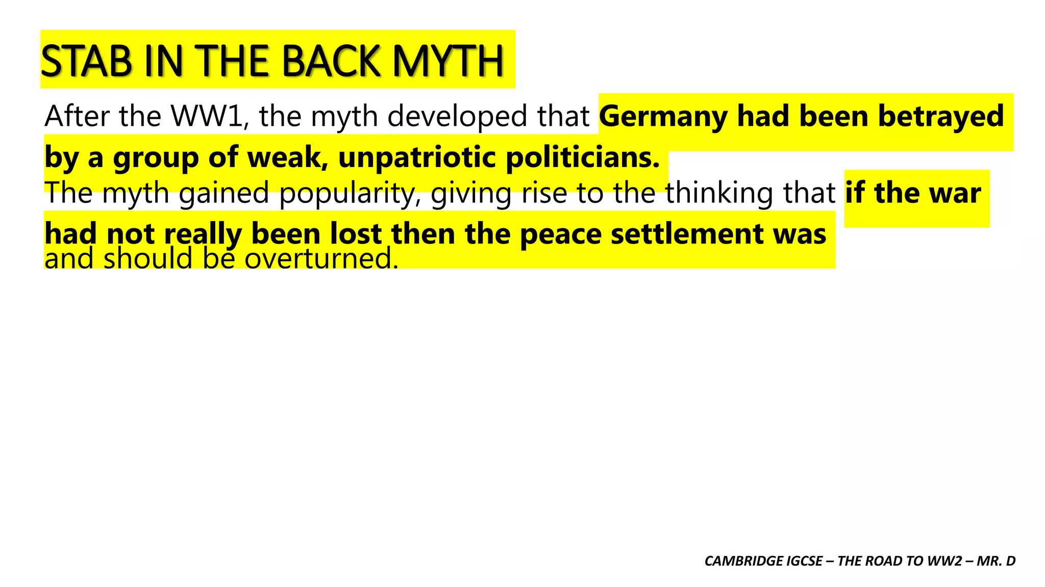 HISTORY IGCSE CONTENT - 20TH CENTURY OPTION - THE ROAD TO WW2 ...