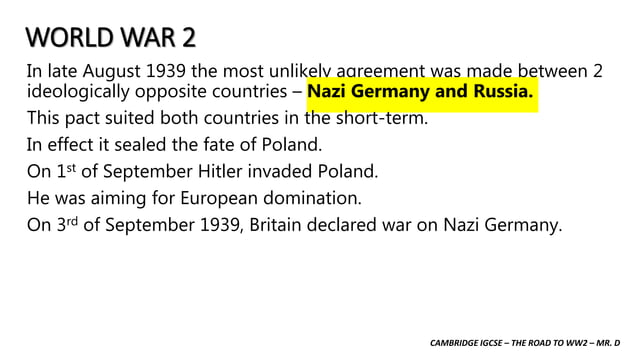 HISTORY IGCSE CONTENT - 20TH CENTURY OPTION - THE ROAD TO WW2 ...