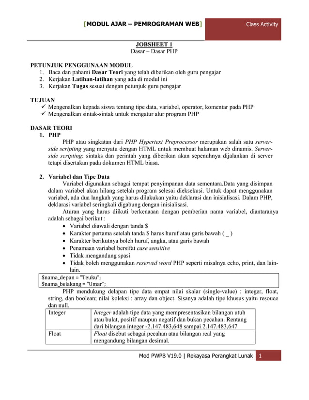 variabel dan tipe data PHP | PDF variabel dan tipe data PHP | PDF