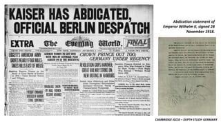 DEPTH STUDY GERMANY: HOW DID GERMANY EMERGED FROM DEFEAT AT THE END OF ...