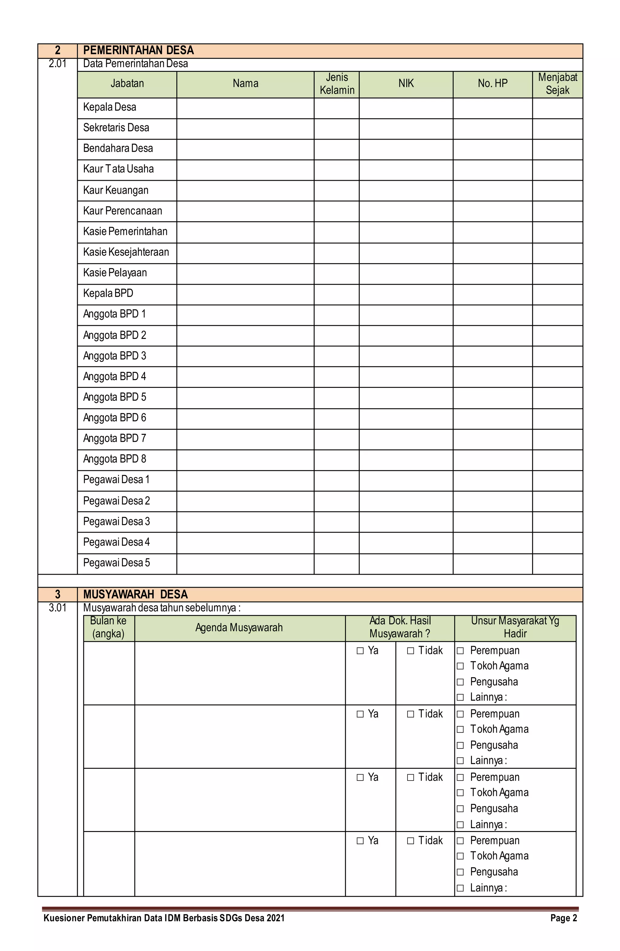 Kuesioner SGDs Desa Insana Barat Tingkat Desa | DOCX